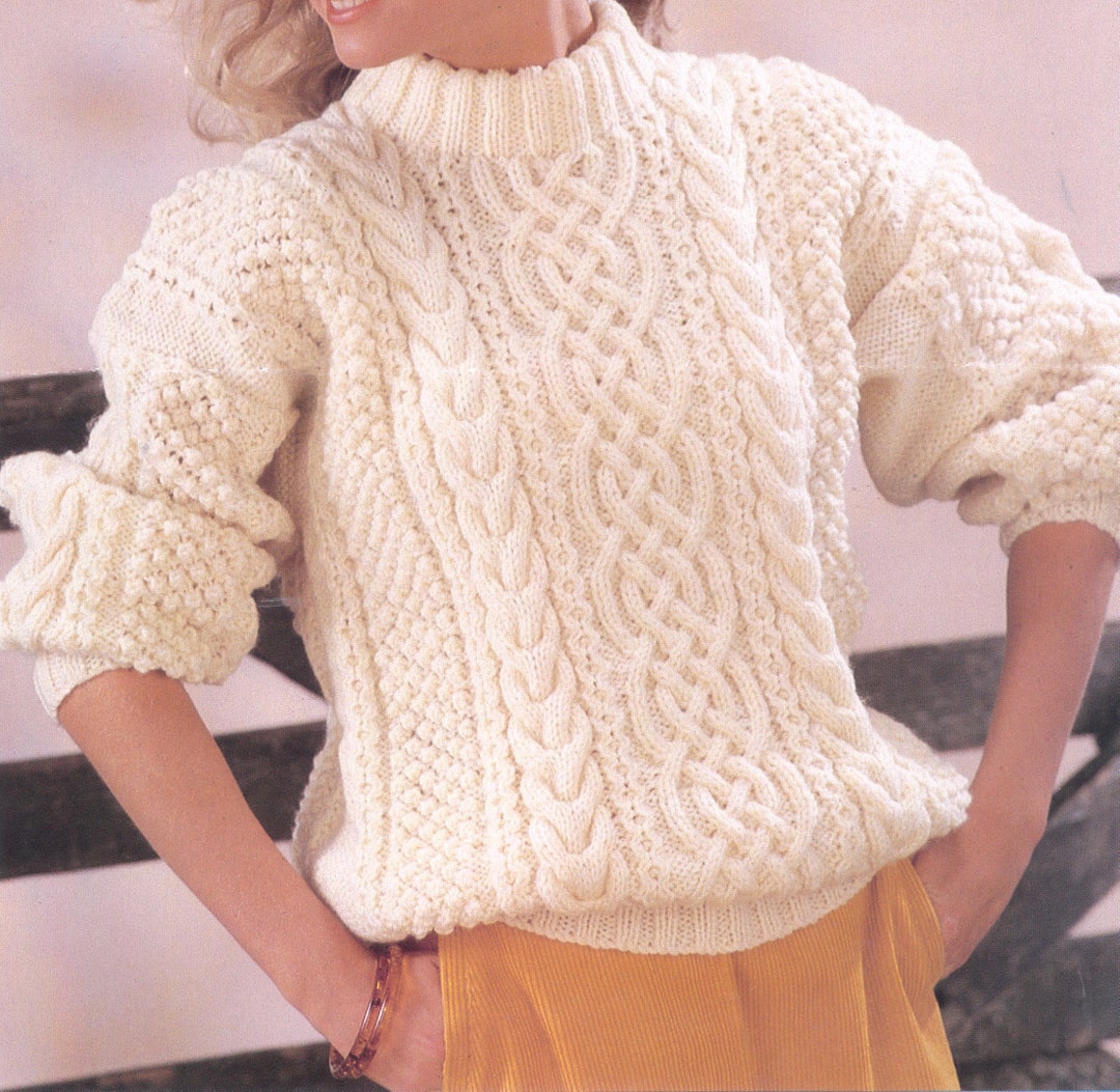 Adult Classic Aran Jumper/sweater Cable Sweater Knitting Pattern 10 Ply ...