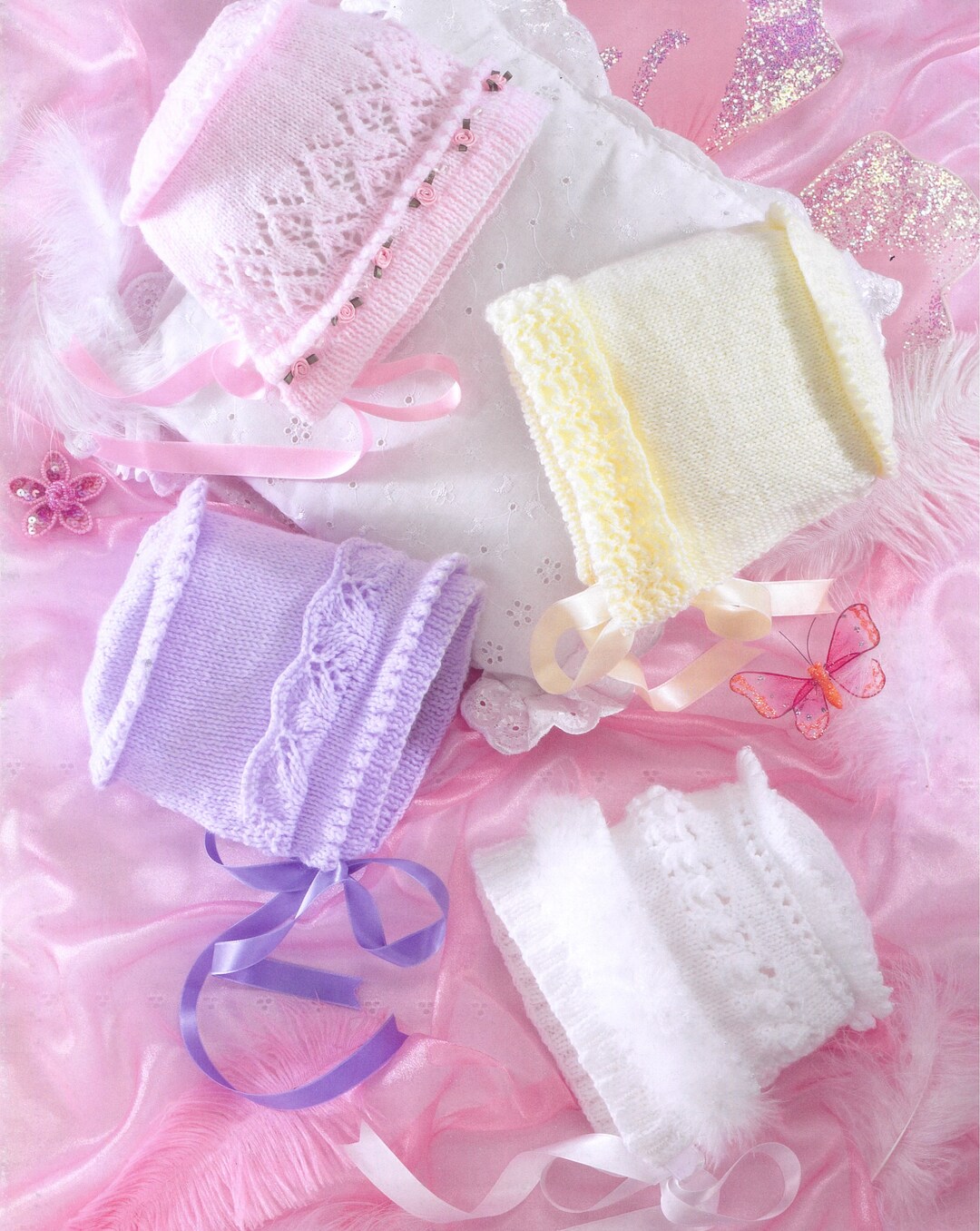Baby's Bonnets 4ply & Double Knit DK Knitting Pattern Size Premature 1 ...