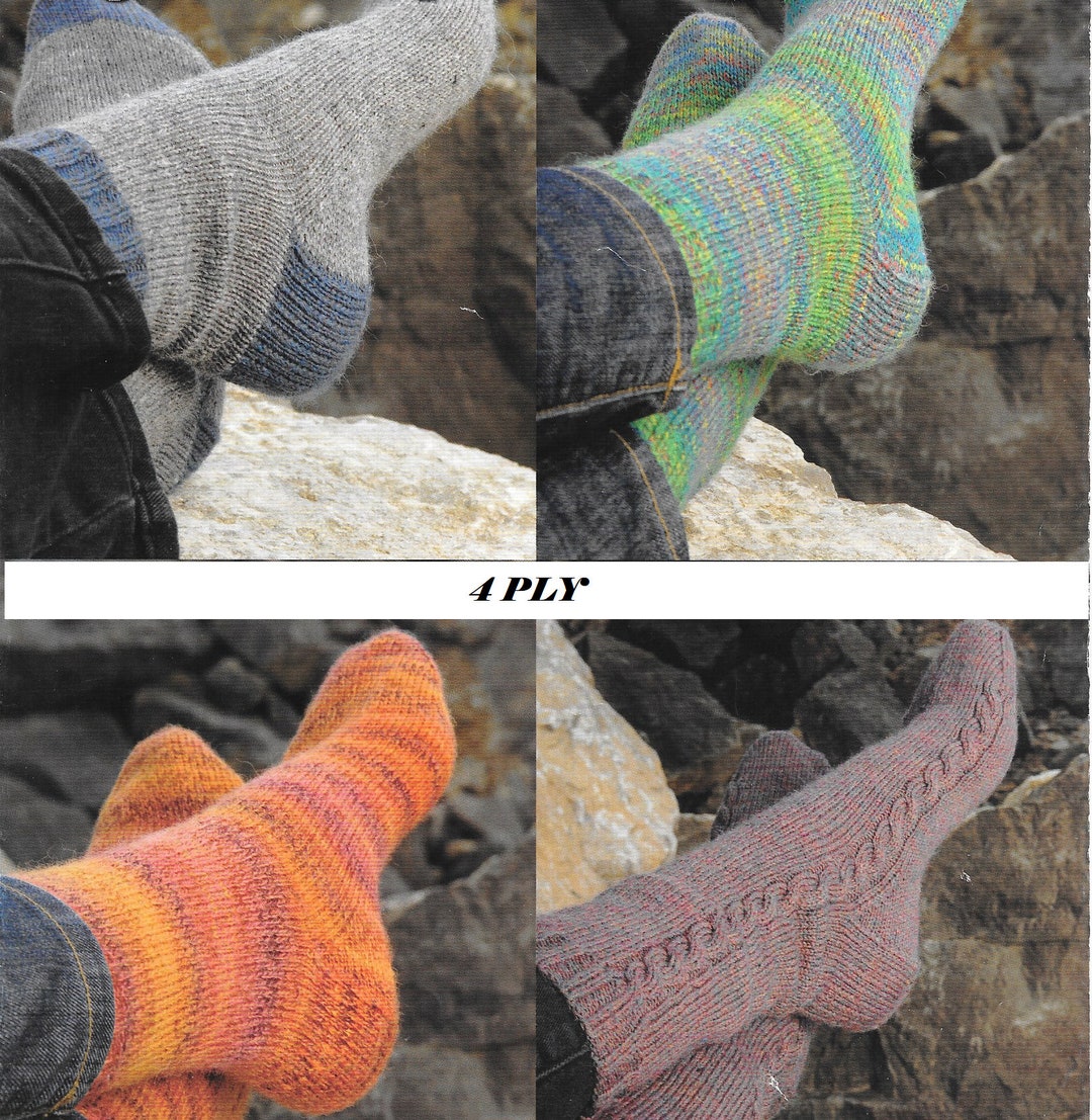 4 Ply Socks 4 Designs Knitting Pattern One Size Instant Download - Etsy