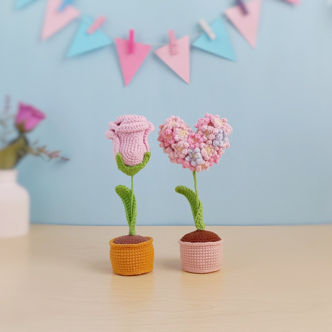 Heart Flower and Closed Rose Crochet Pattern Bundle | Crochet Flower in ...