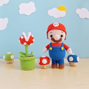 Super Plumber Crochet Doll Pattern Game Inspired DIY Stuffed Toy Bundle ...