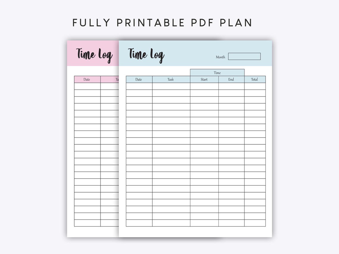 Time Log Tracker, Work Log Time Tracker Printable, Employee Time ...