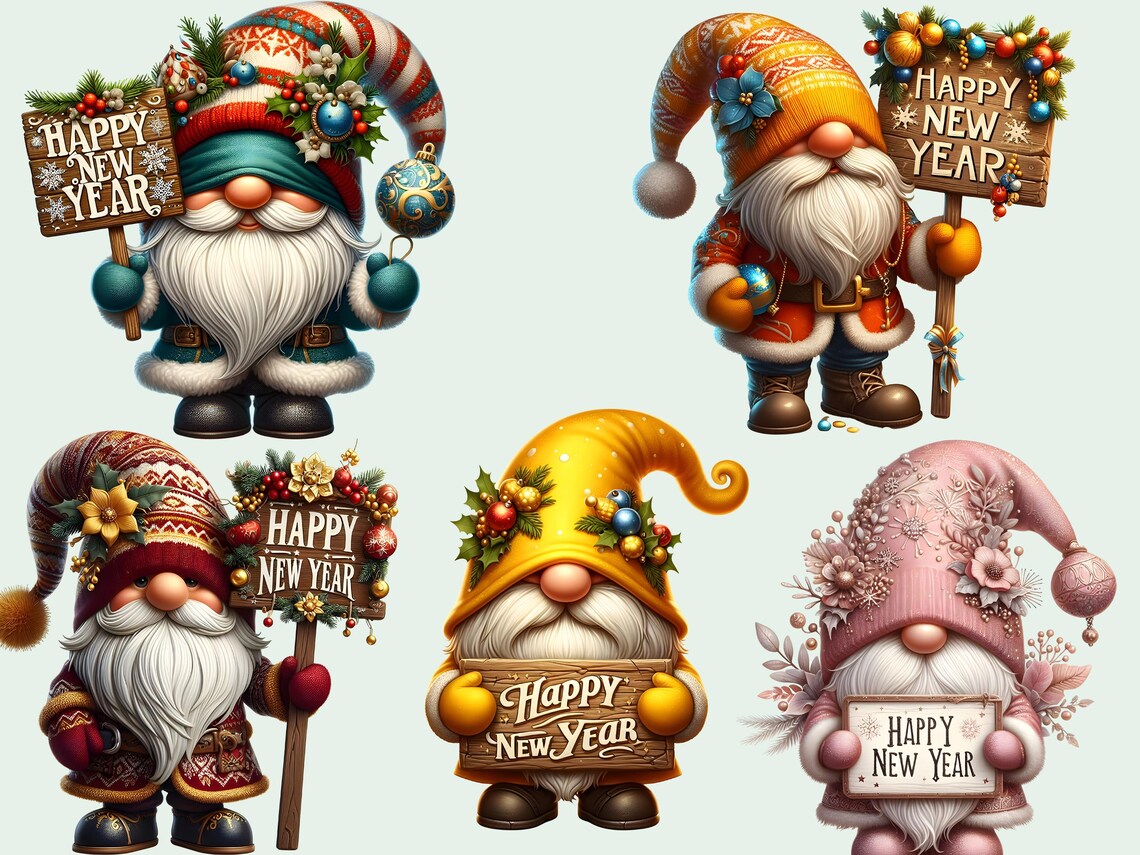 Happy New Year Gnomes Clipart, New Year Gnomes PNG, Festive Gnome ...