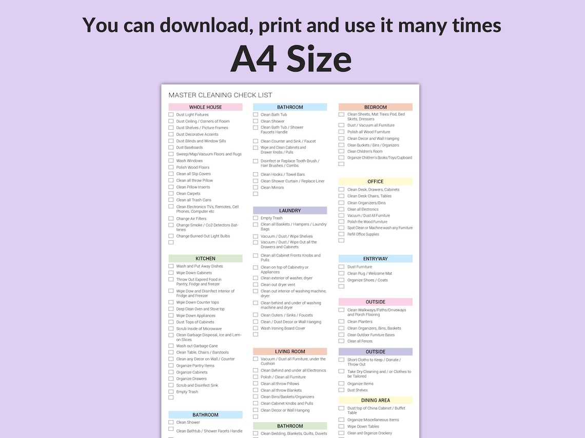 Printable Master Cleaning Checklist, Cleaning Planner, Home Cleaning ...
