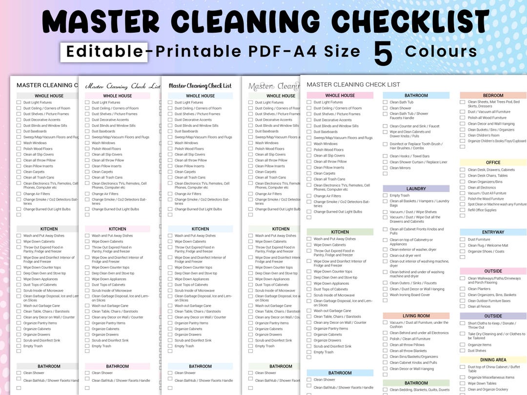 Printable Master Cleaning Checklist, Cleaning Planner, Home Cleaning ...