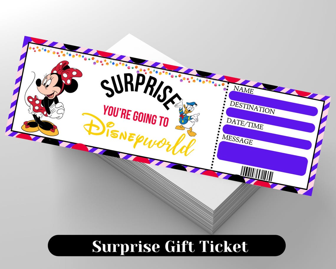Printable Disneyland Surprise Trip Ticket Template, Surprise Reveal ...