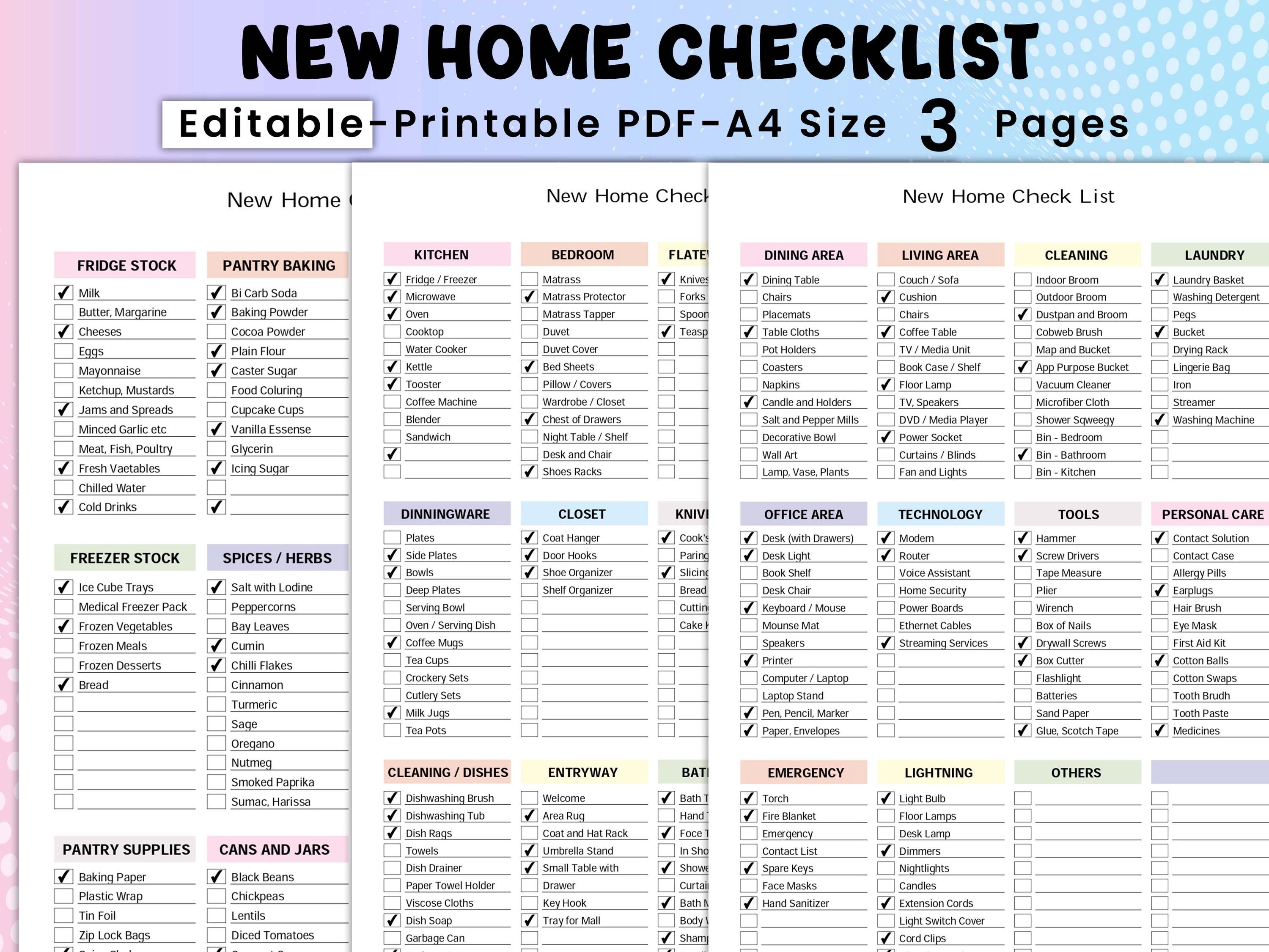 New Home Essentials Checklist Editable Bundle, New Home Checklist ...