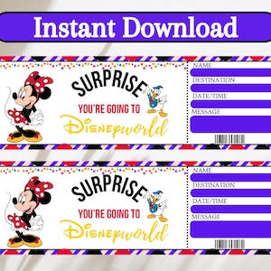 Printable Disneyland Surprise Trip Ticket Template, Surprise Reveal ...
