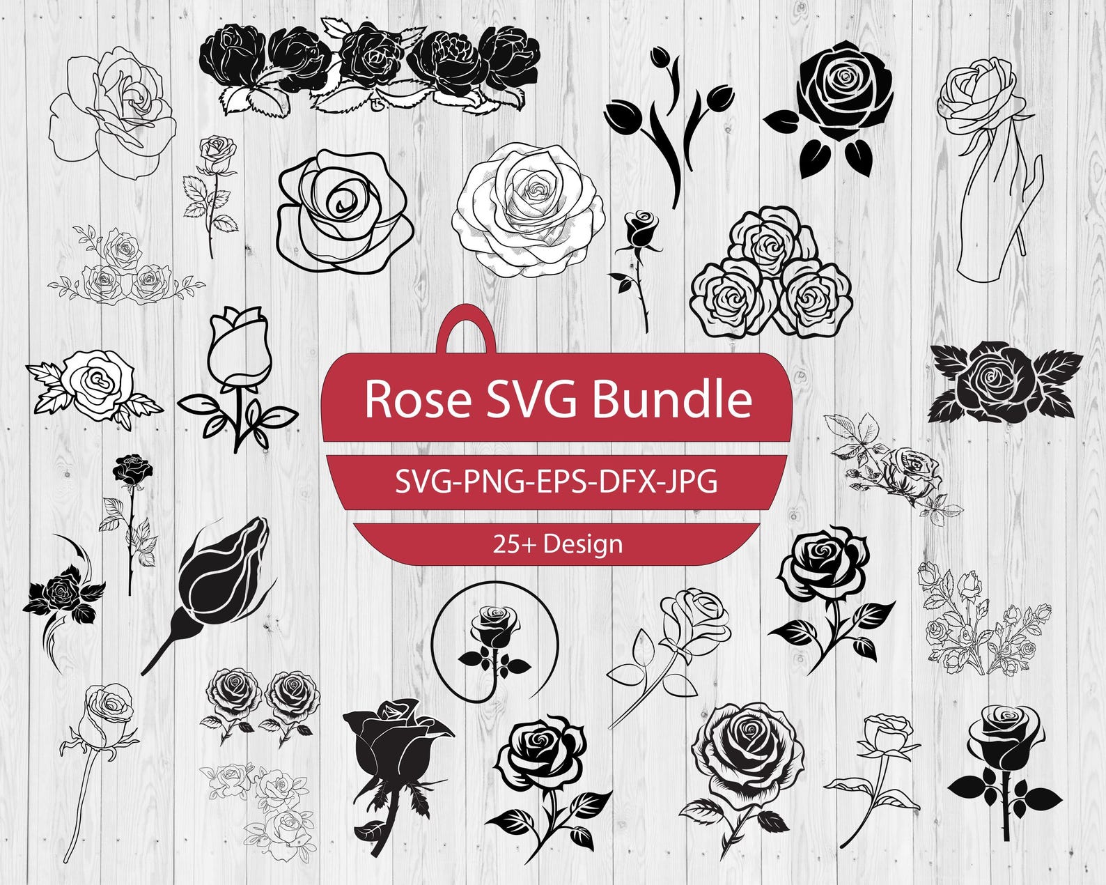 Rose Svg Bundle, Floral Svg Designs, Rose Cut Files, Flower Svg Bundle ...