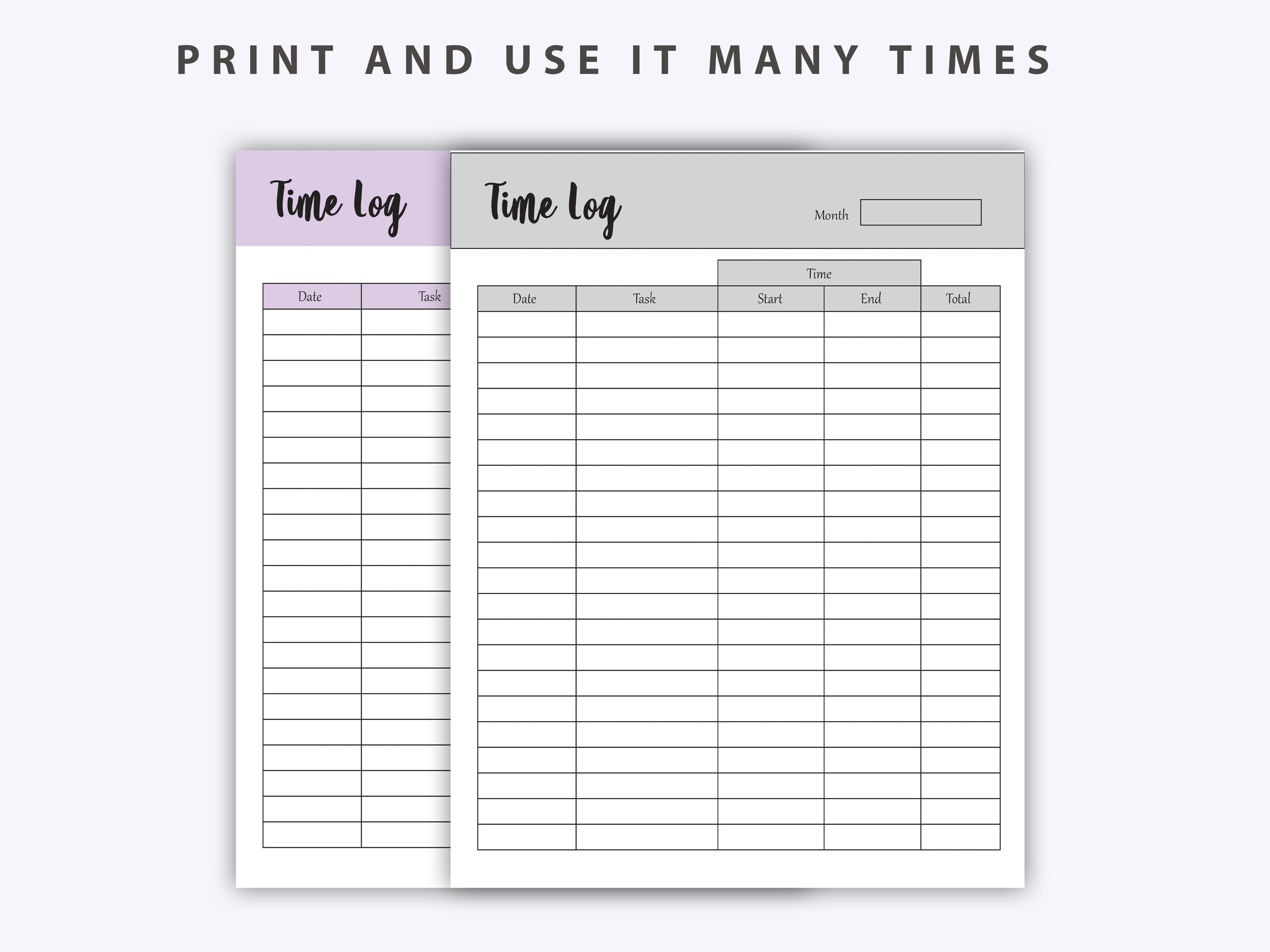Time Log Tracker, Work Log Time Tracker Printable, Employee Time ...
