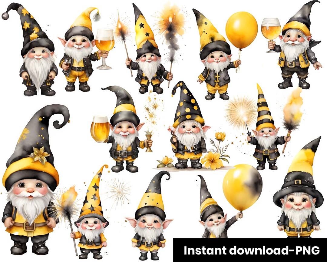 Happy New Year Gnomes PNG Clipart Bundle of 13, New Years Gnome, New ...