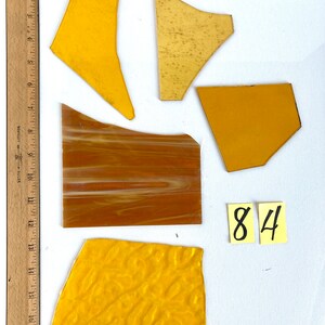 84 Antique Stained Glass Varied Size Yellow Slag Glass 7 PIECE Set ...