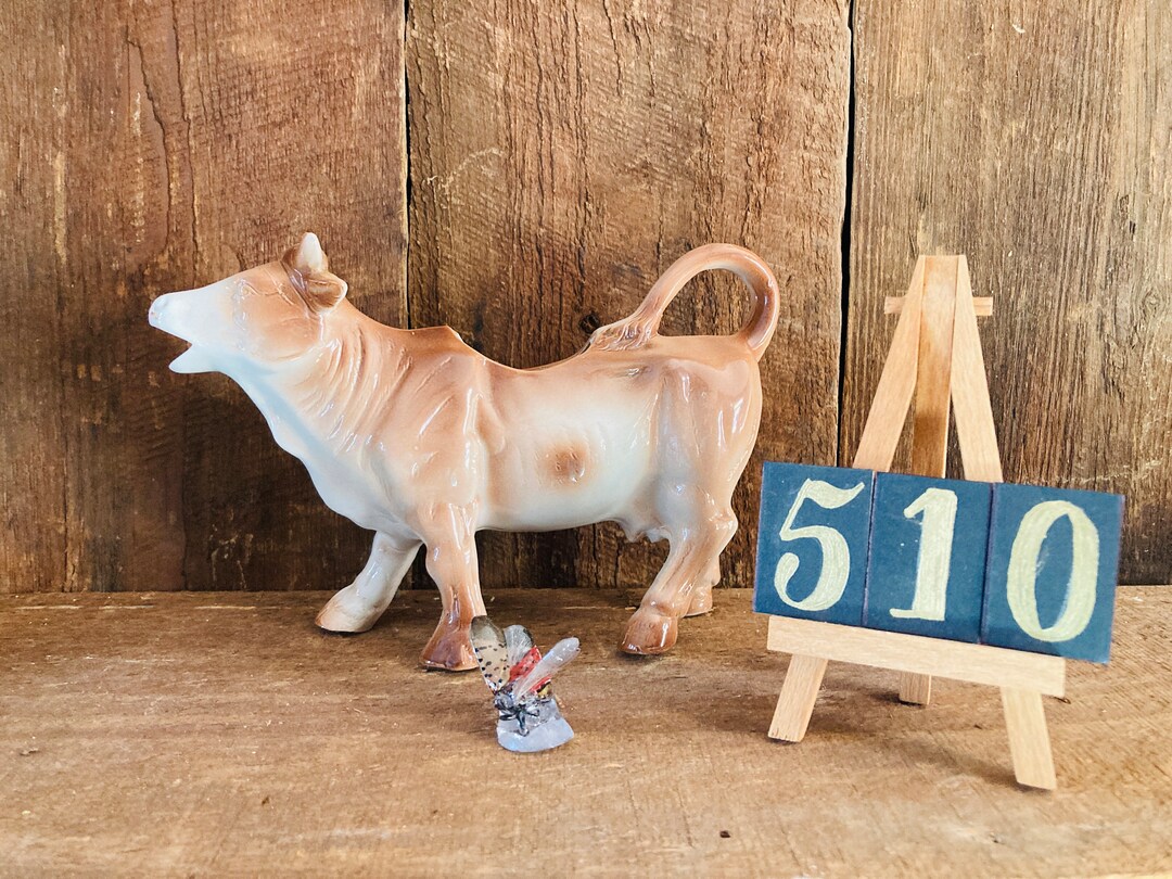 510 Antique Vintage Porcelain Cow Farm Milk Creamer Brown & White Small ...