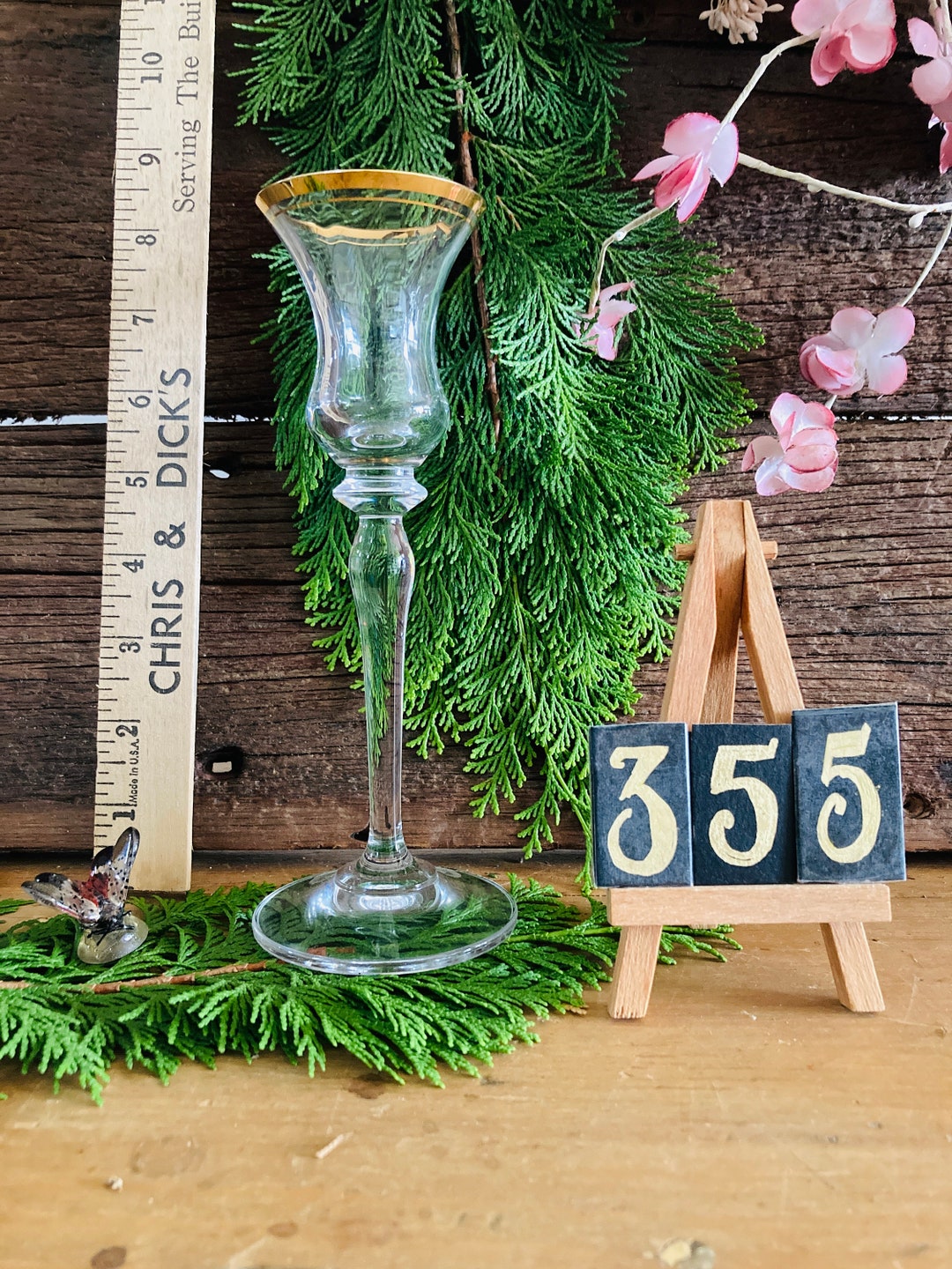 355 Vintage Single Light Candlestick Jamestown Clear gold Trim by ...