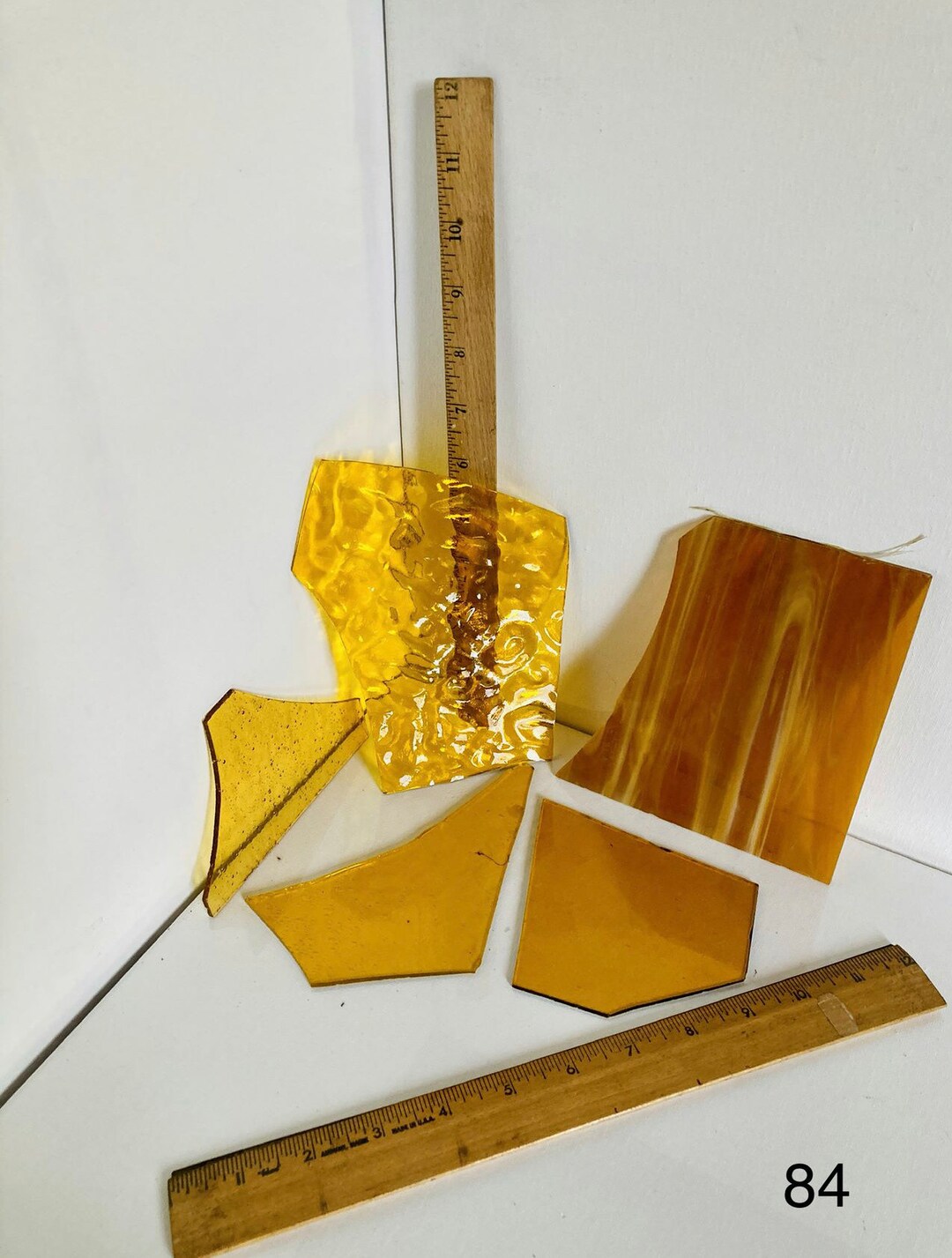 84 Antique Stained Glass Varied Size Yellow Slag Glass 7 PIECE Set ...