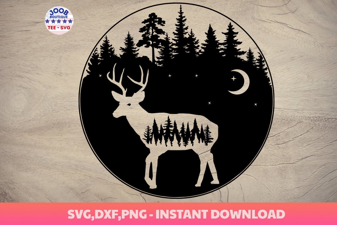 Buck in Forest Svg, Buck Outdoor Svg, Buck Scene Svg, Forest Scene Svg ...