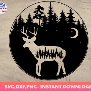Buck in Forest Svg, Buck Outdoor Svg, Buck Scene Svg, Forest Scene Svg ...
