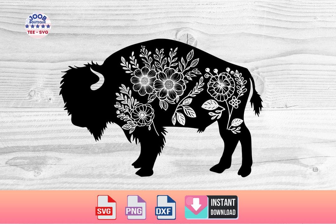 Wildflower Buffalo Svg, Daisy Bison Svg, Floral Buffalo SVG, Floral ...
