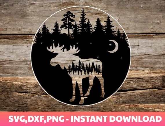 Moose in Forest Svg Moose Outdoor Svg Moose Scene Svg | Etsy
