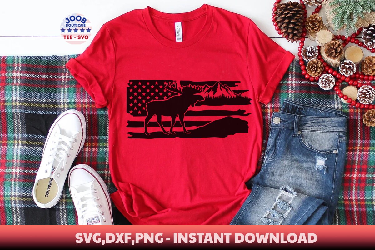 Moose USA Flag Svgus Terrain Pngmoose and Mountains Moose - Etsy