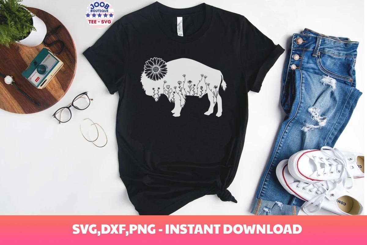 Wildflower Buffalo Svg, Daisy Bison Svg, Floral Buffalo SVG, Floral ...