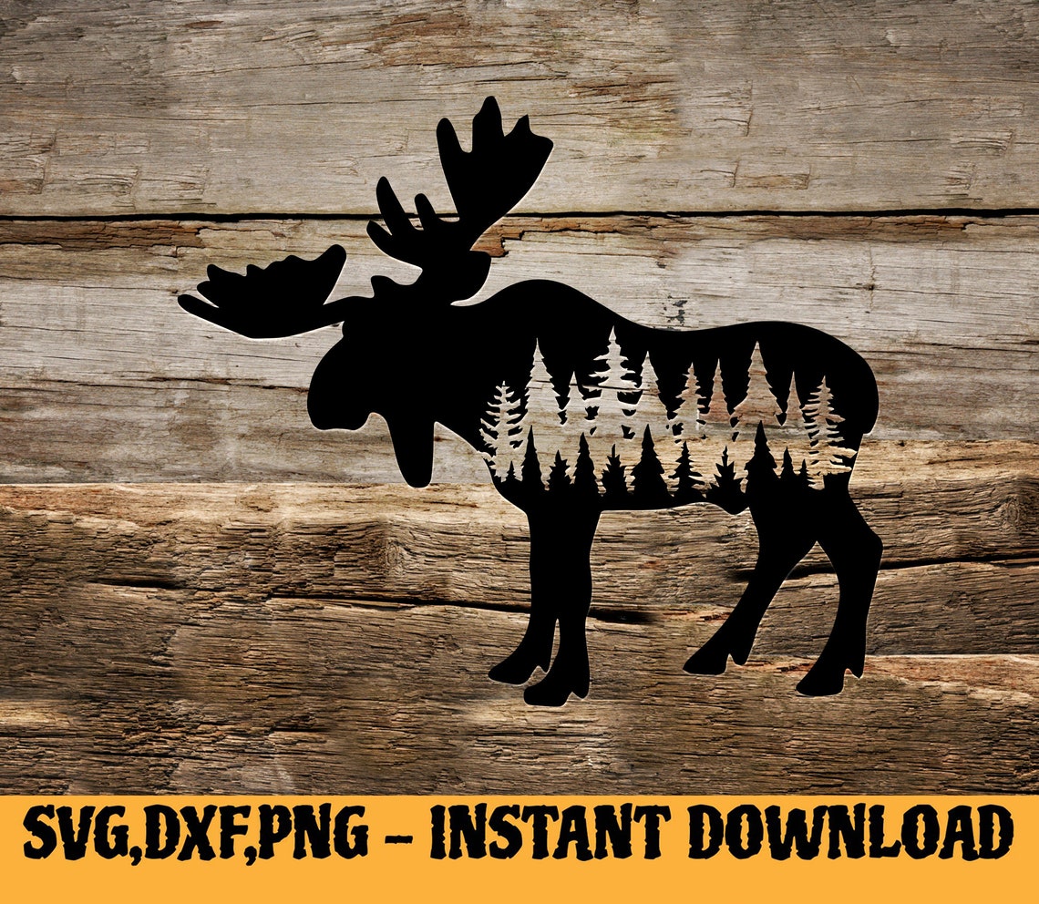 Moose in Forest Svg Moose and Mountains Moose Scene Svg | Etsy