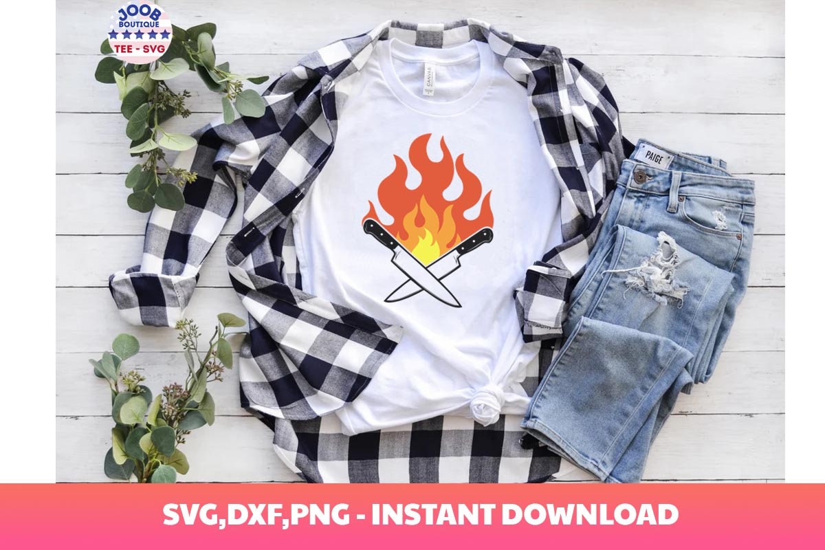 Fire Flames Cross Knives Svg Chef Knife Decal Flaming Cross - Etsy