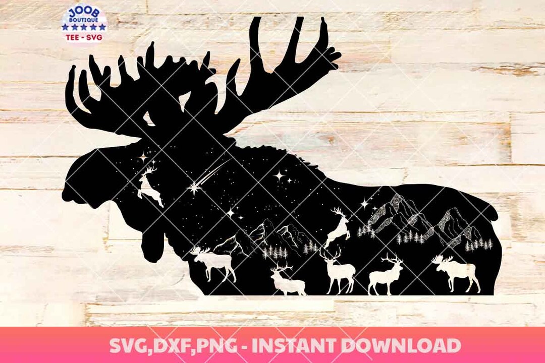 Moose in Forest Svg, Moose and Mountains, Moose Scene Svg, Forest Scene ...