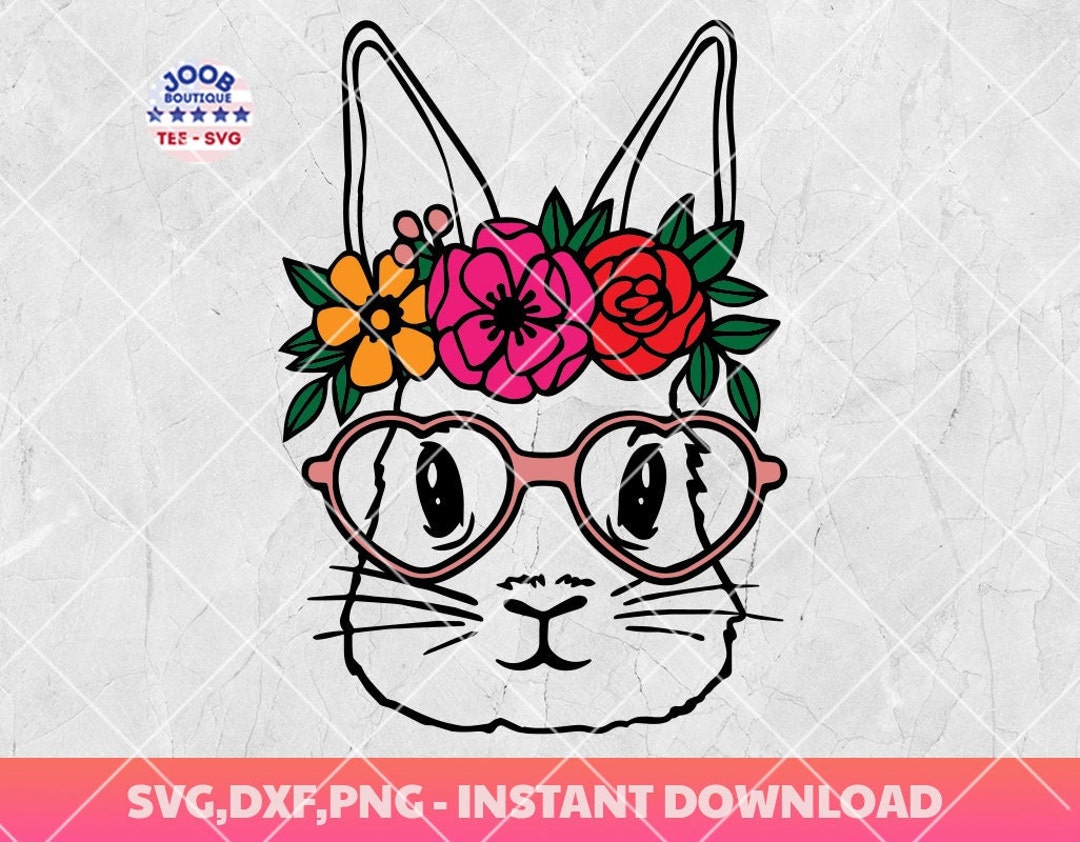 Cute Bunny Rabbit With Glasses Svg, Floral Bunny SVG, Easter Bunny Png ...