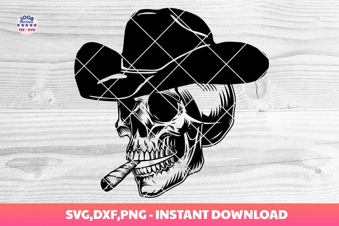 Cowboy Skull Head With Cigar Svg, Cowboy Skull Svg,cowboy Clipart,skull ...