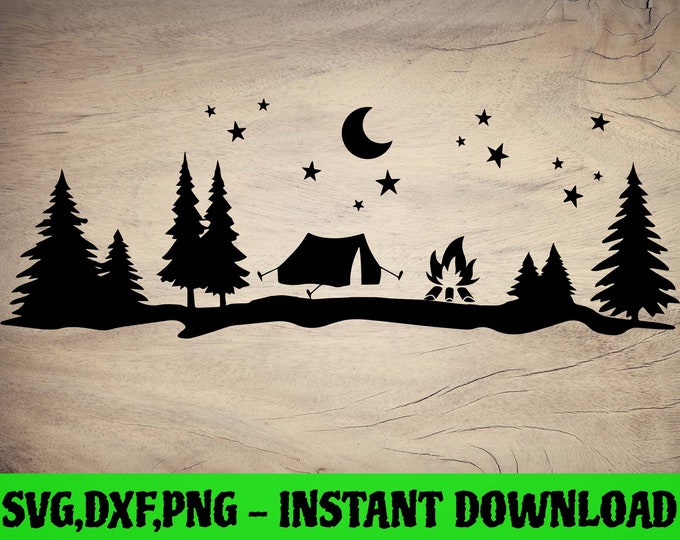 Camper Svg File | Camping Svg | Starry Forest Svg | Camper in Forest ...