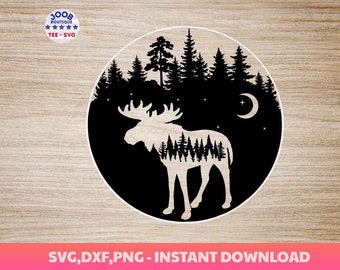 Moose Forest Silhouette Vector Art | Outdoor SVG for Cricut and ...