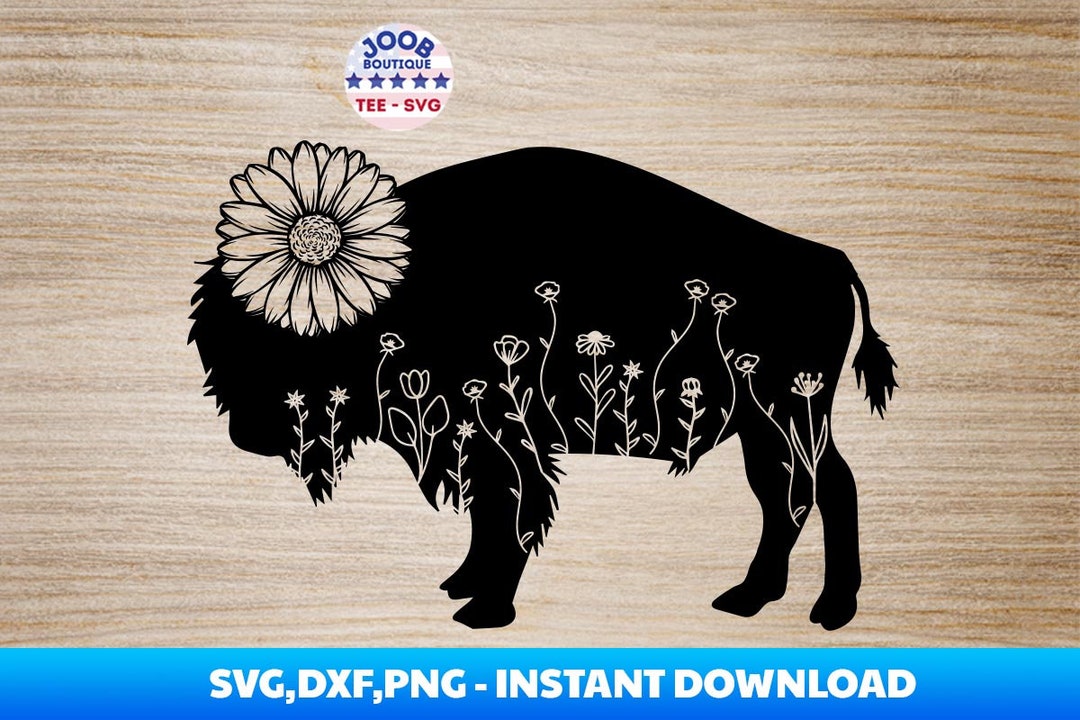 Wildflower Buffalo Svg, Daisy Bison Svg, Floral Buffalo SVG, Floral ...
