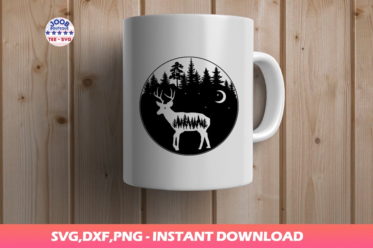 Buck in Forest Svg, Buck Outdoor Svg, Buck Scene Svg, Forest Scene Svg ...