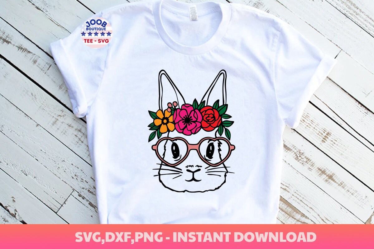 Cute Bunny Rabbit With Glasses Svg Floral Bunny SVG Easter - Etsy