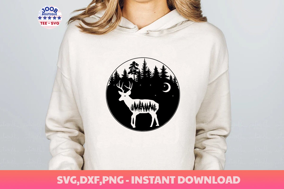 Buck in Forest Svg, Buck Outdoor Svg, Buck Scene Svg, Forest Scene Svg ...