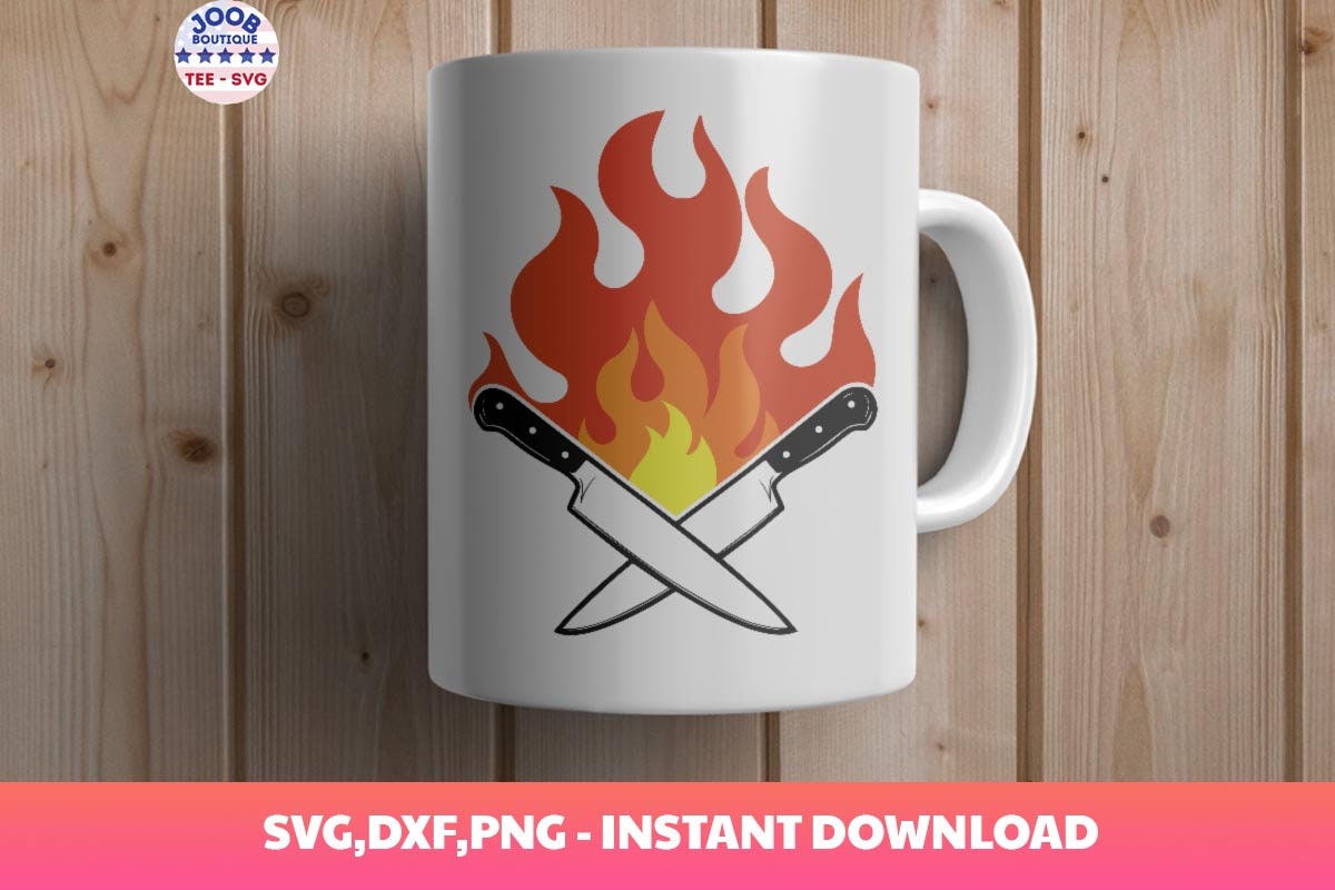 Fire Flames Cross Knives Svg Chef Knife Decal Flaming Cross - Etsy