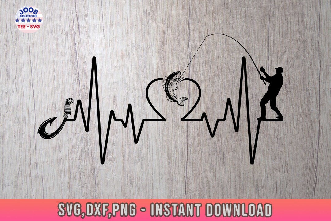 Heart Beat Fishing Svg, Pulse Bass Fishing Svg,fishing Hook Heart Beat ...