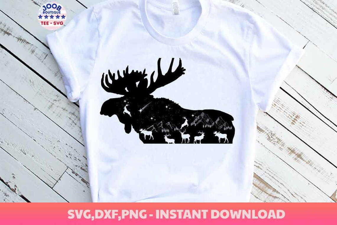 Moose in Forest Svg, Moose and Mountains, Moose Scene Svg, Forest Scene ...