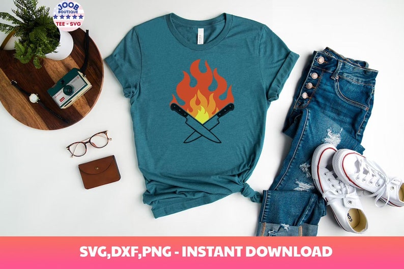 Fire Flames Cross Knives Svg, Chef Knife Decal, Flaming Cross Knives ...