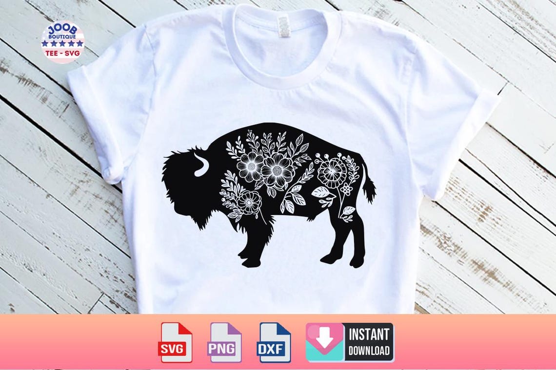 Wildflower Buffalo Svg, Daisy Bison Svg, Floral Buffalo SVG, Floral ...