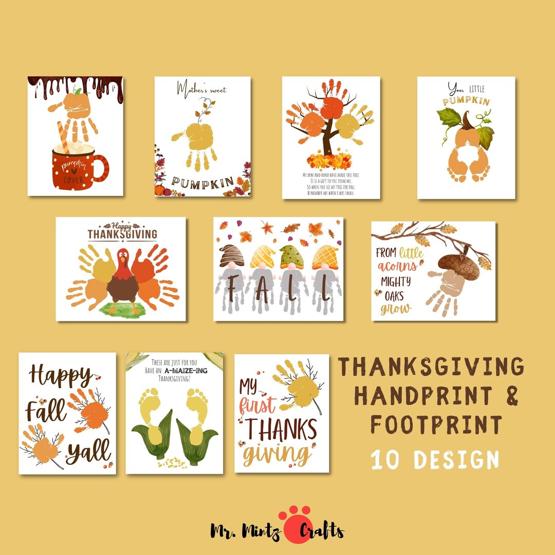 Thanksgiving Handprint Footprint Art Craft Bundle Turkey Handprint Fall ...
