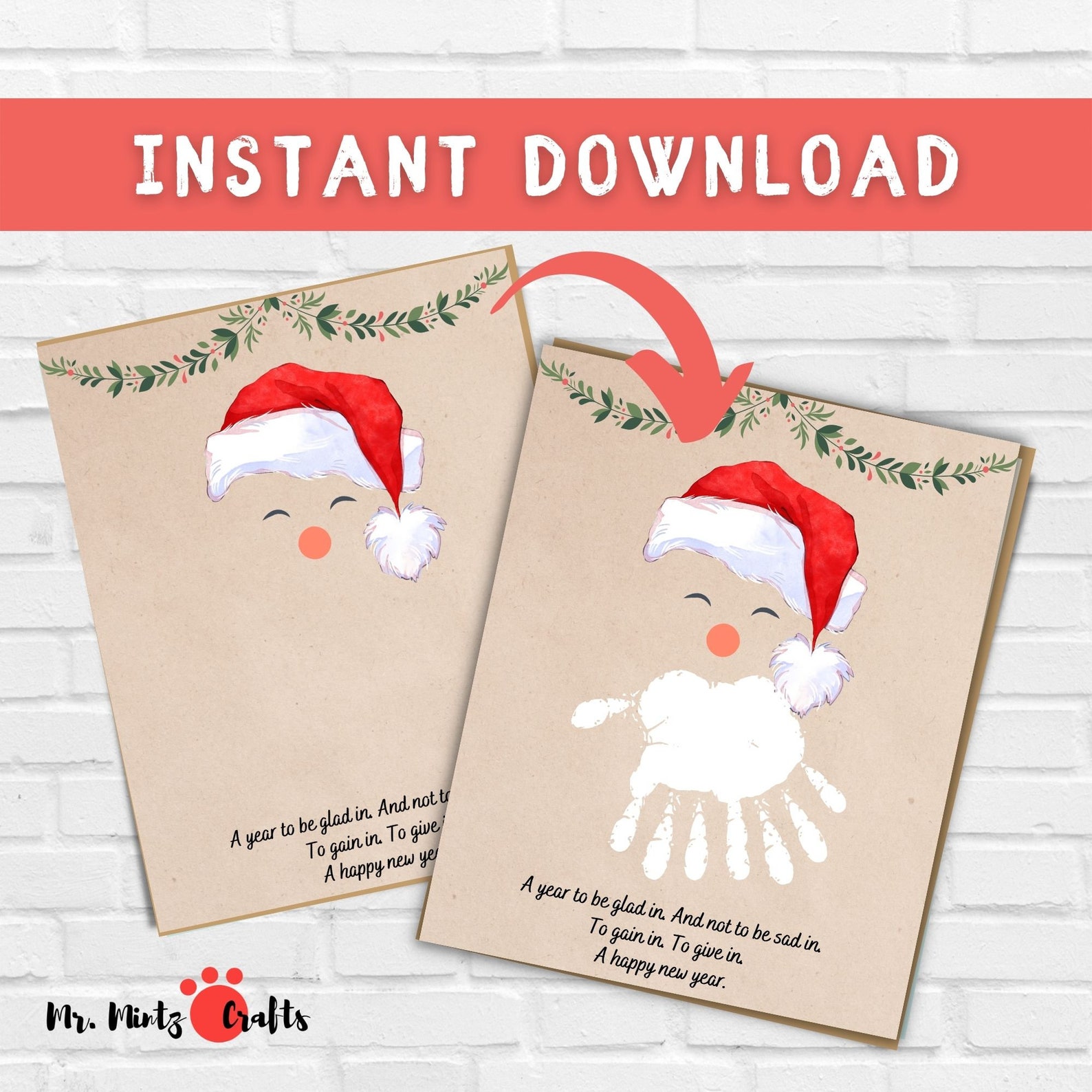 Santa Claus Handprint Art Craft Template Printable Child - Etsy