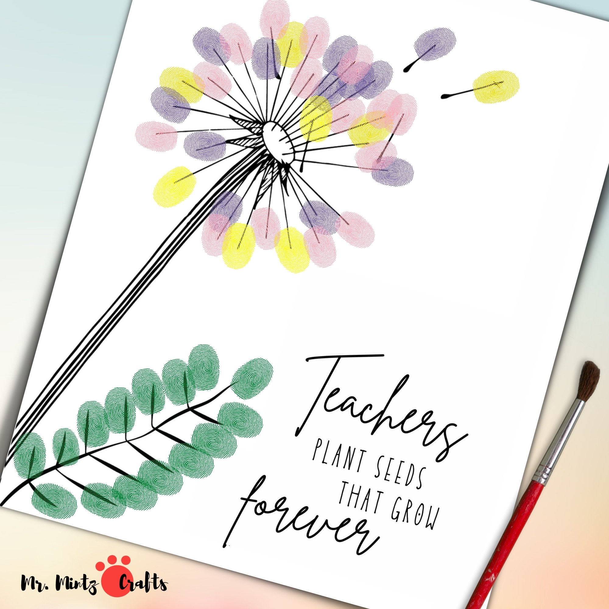 Teacher Appreciation Gift Handprint Fingerprint Art Craft Printable ...