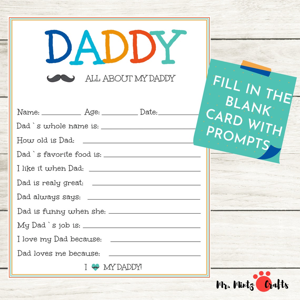 Father's Day Gift From Kids | All About My Daddy Printable | Father’s ...