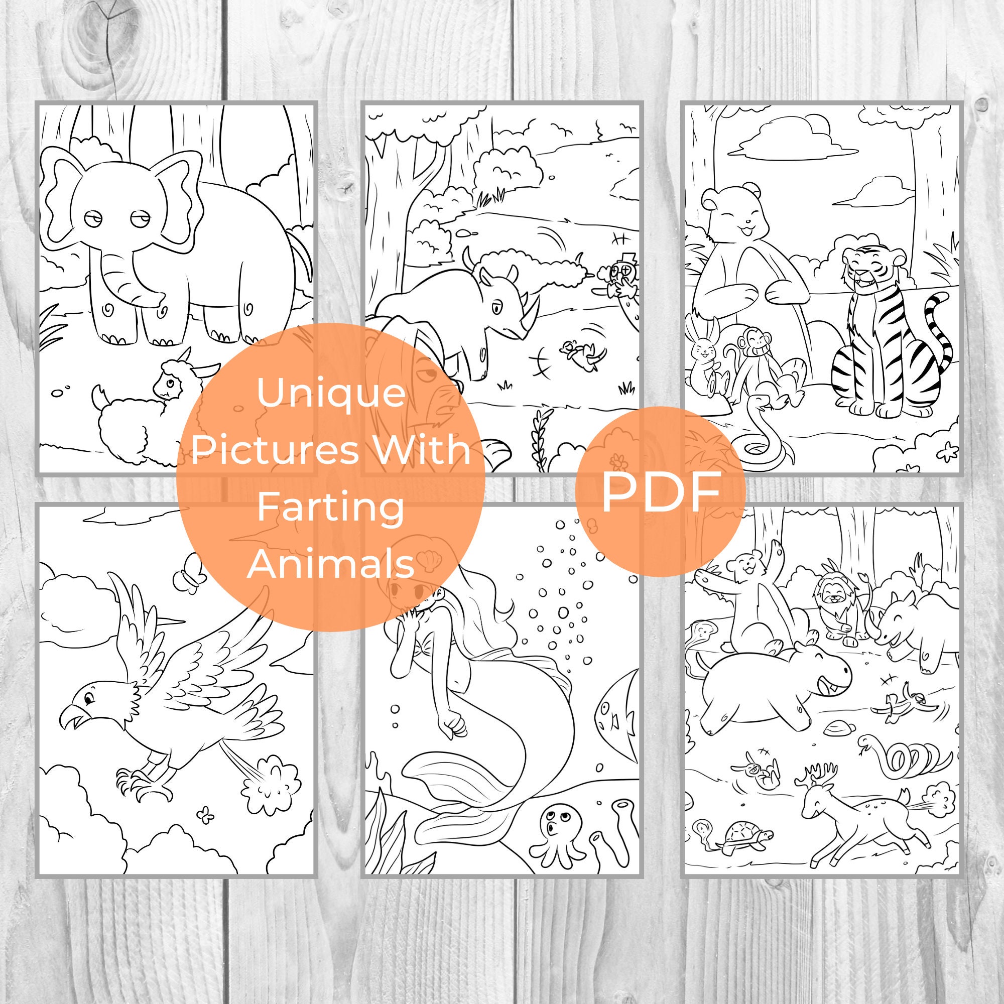 The Farting Animals Coloring Book Printable Coloring Pages | Etsy