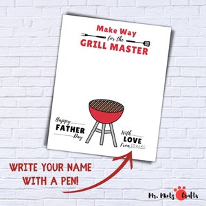 Fathers Day Gifts From Kids Grill Handprint Art Craft Printable Father ...