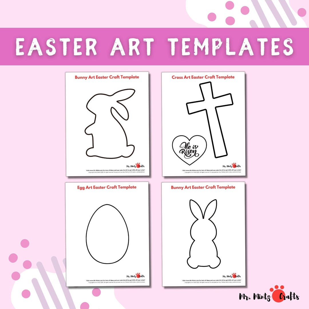 Easter Bunny Egg Cross Craft Outline Templates | Christian He is Risen ...