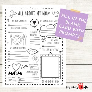 All About My Mom PRINTABLE Fill in the Blank gift for Mother's Day ...
