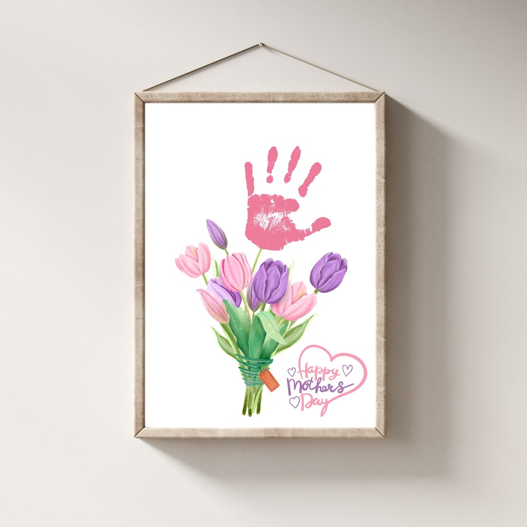 Mothers Day Flower Bunch Handprint Art Craft | Handprint Gifts for Mom ...